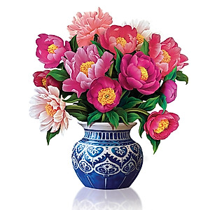 Freshcut Paper Pop Up Cards, Peony Paradise 12 inch Paper Flower Bouquet Greeting Cards with Blank Note Card & Envelope, Birthday Gifts for Women