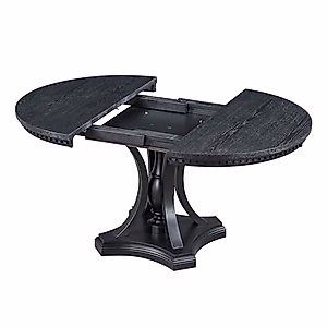 MengK Retro 5-Piece Dining Set Extendable Round Table and 4 Chairs for Kitchen Dining Room (Black Oak)