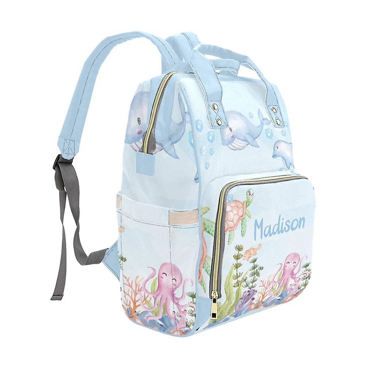 Yeshop Cute Sea Ocean Animal Personalized Diaper Bag Backpack Tote with Name Custom Travel Nappy Mommy Bag Backpack for Baby Girl Boy Gift 10 83inch 6 69inch 15inch