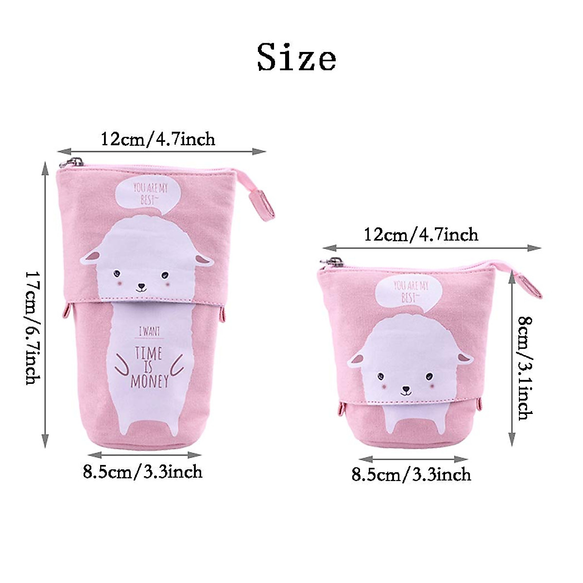 iSuperb Cartoon Telescopic Stand Up Pencil Case Pen Bag Cute Animal Office Student Stationery Bag Cosmetic Organizer Pouch (White Sheep)