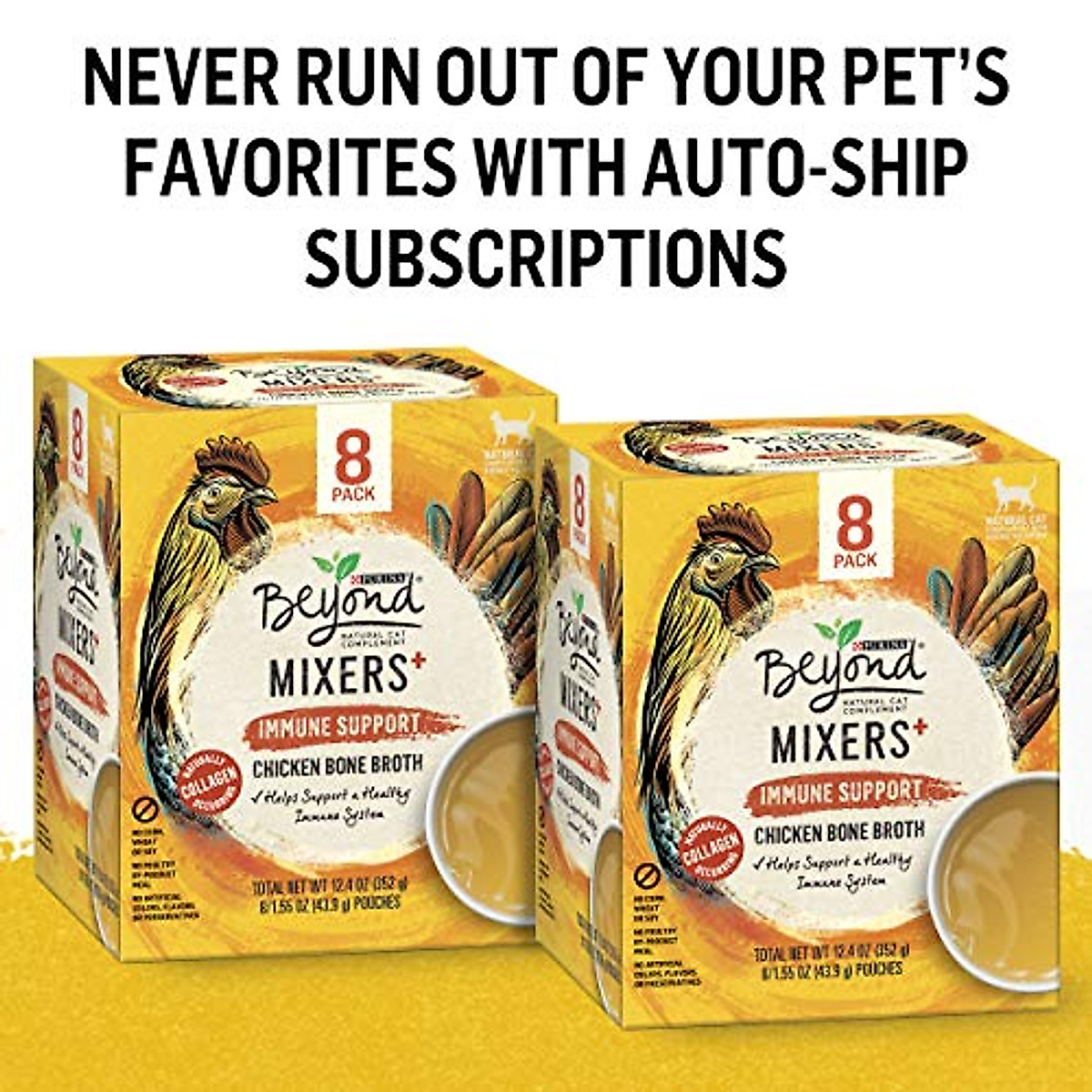 Beyond Purina Mixers+ Natural Cat Food Complement, Immune Support Chicken Bone Broth - (2 Packs of 8) 1.55 oz. Boxes