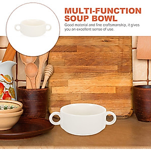 Hemoton Handle Soup Bowl Soup Bowls with Handles Ceramic Serving Bowls Porcelain Ramekin Bowl Set for Salad Cereal Dessert Ice Cream Stew Bowl White Soup Bowl Soup Bowl Soup Bowl Soup Bowl Soup Bowl