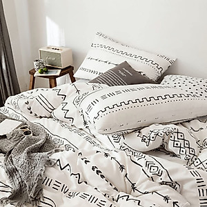 KAFULAN White bohemianDuvet Cover Set Queen Size ，Reversible Luxurious Soft Microfiber Duvet Cover Zip Closure and Corner Ties (1 Duvet Cover + 2 Pillowcases) (White Bohemian Queen 90X90 in)…