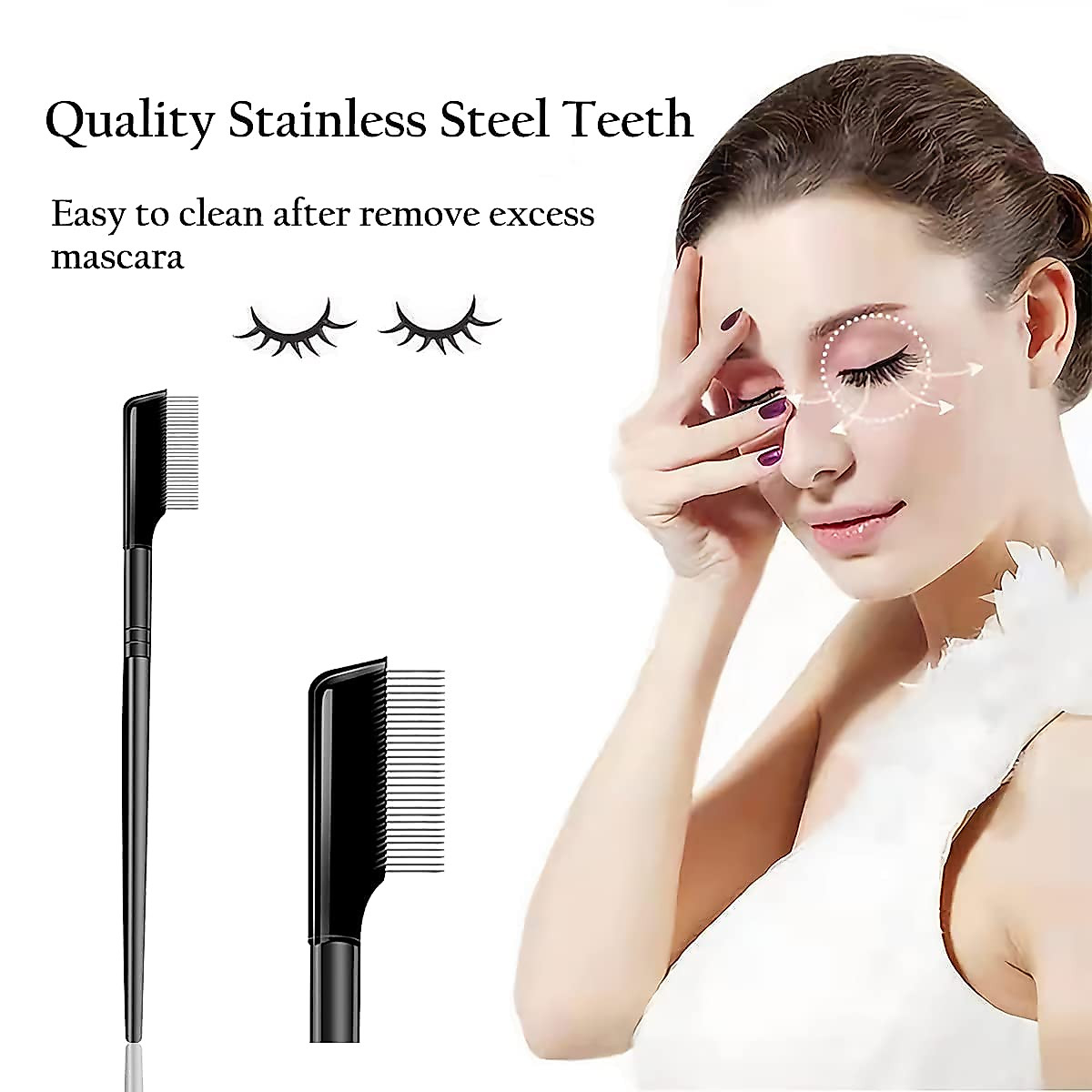 Eyelash Comb Lash Brush Separator - Eyelashes Separator Curler Makeup Mascara Applicator, Eyelash Grooming Brushes Metal Teeth, Eye Makeup Brush Tools with Comb Cover (1 Pcs Straight)