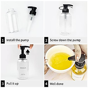 Ezebesta 4 Pieces Coffee Syrup Dispenser Bottle 300ml PET Black Pump Bottles with Labels for Coffee Bar Organization