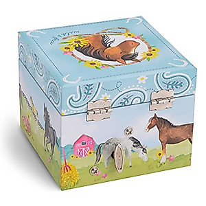 Jewelkeeper Girl's Musical Jewelry Storage Box Pullout Drawer, Horse and Barn Design, Home on the Range Tune