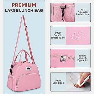 BAGBEBAG Lunch Bag Women, Premium Insulated Lunch Bag For Women Man, Large Adult Lunch Box with Adjustable Strap, Cooler Tote Bag for Office Work Picnic (Light Pink)