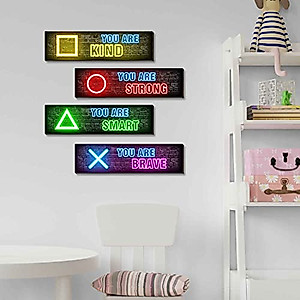 Neon Gaming Wall Decor Set of 4 - Boys Room Decorations for Bedroom, Neon Gaming Art Print Game Plaque Wall Art Decorations Perfect Teenager Gift for Kids Room Decoration（MC12）