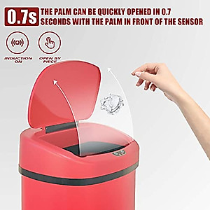 Vnewone Kitchen Trash Can Garbage 13 Gallon Waste Bin for Home Office Bedroom Stainless Steel Automatic Touch Free High-Capacity, 50 Liter (Red)