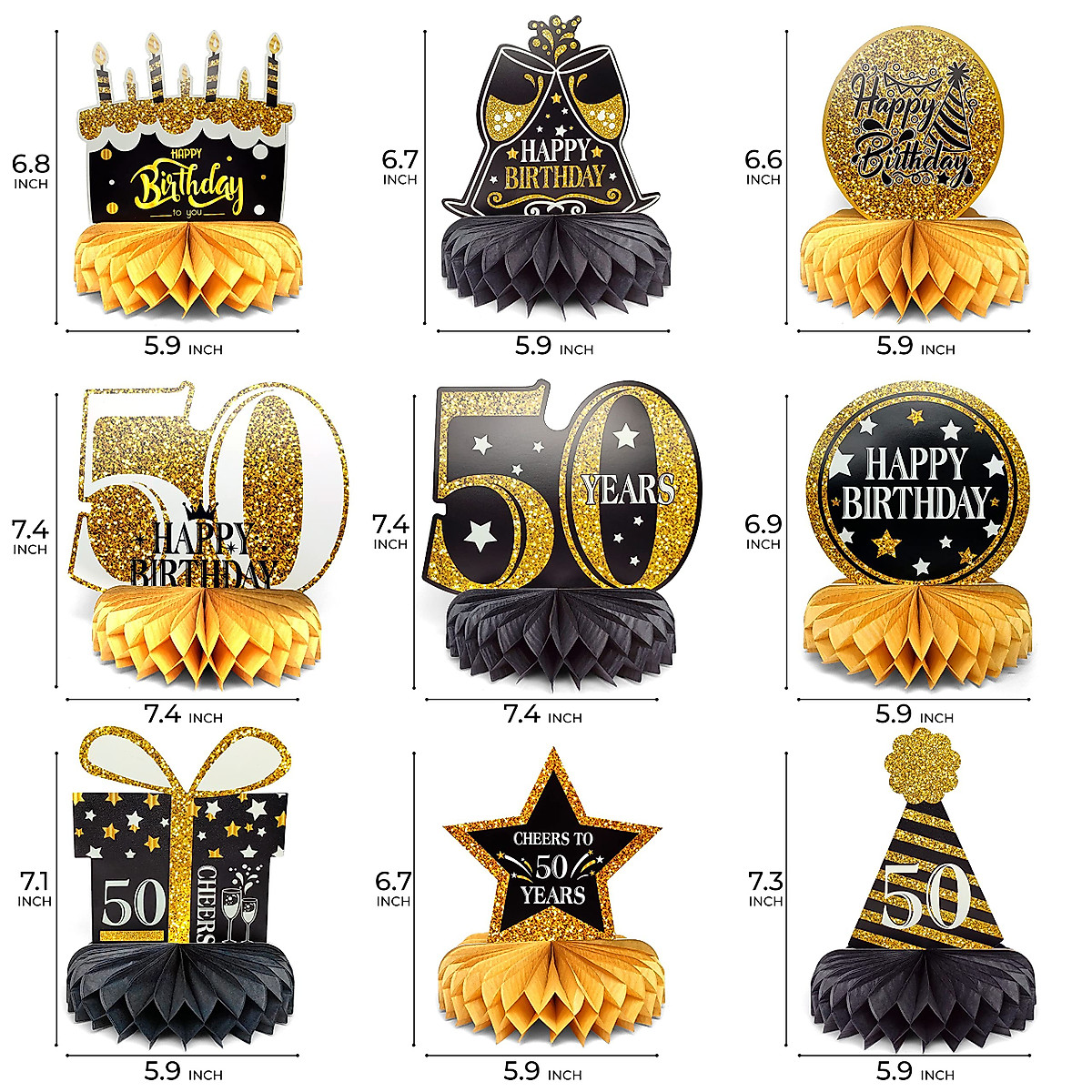 50th Birthday Honeycomb Centerpiece Decoration for Boys Girls Table Sign Decoration for Party Favors [9 Pieces]