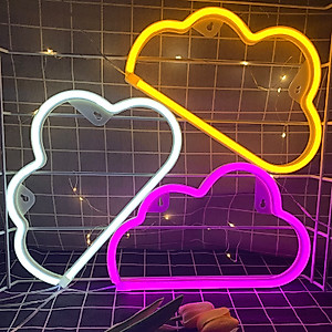 Cloud Neon Signs, LED Light for Wall Decor, Battery or USB Powered Sign Shaped Decoration Lights Bedroom Aesthetic Teen Girl Kid Room Christmas Birthday Wedding Party White
