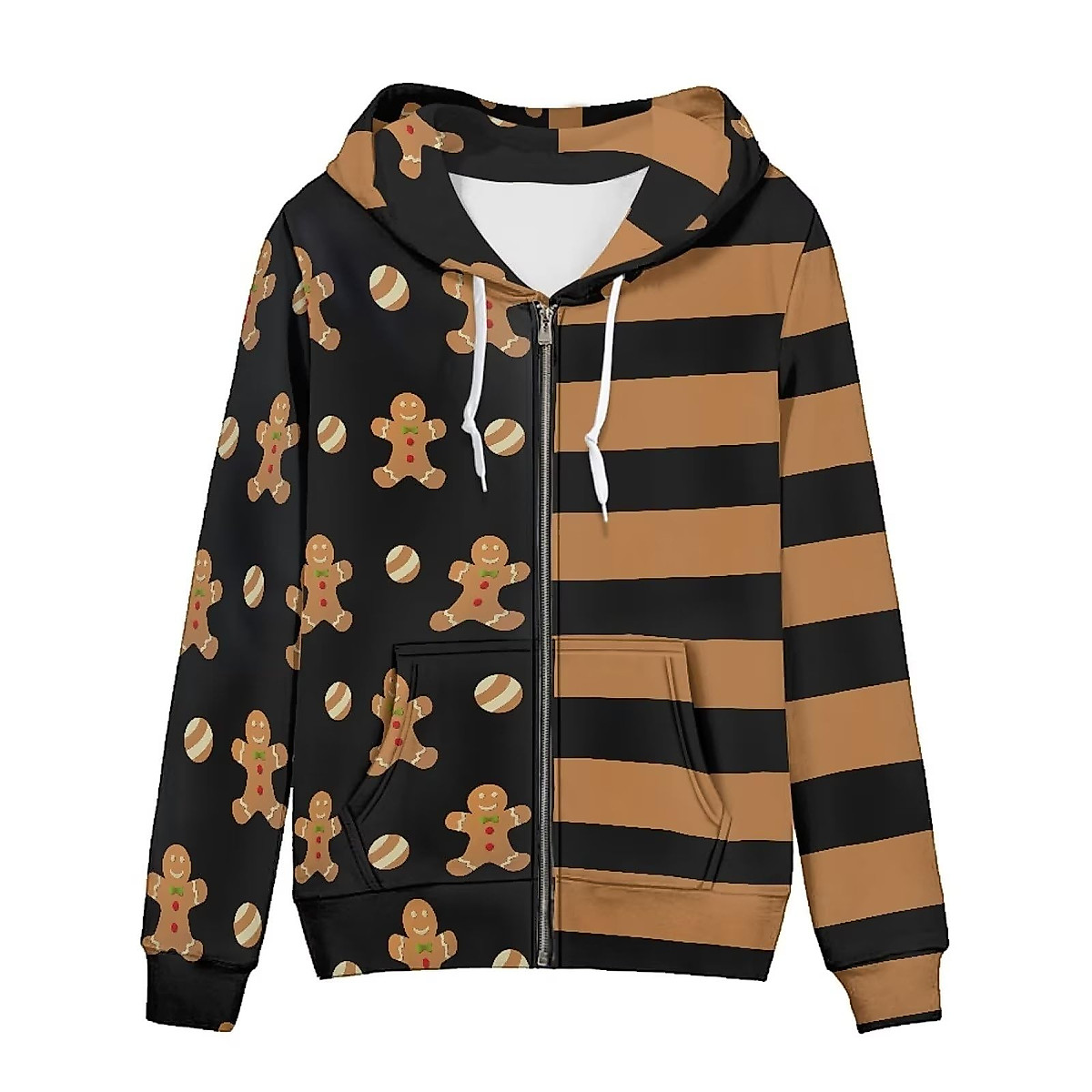 TOFRIMADE Zip Up Hoodie Women Christmas Trendy Hoodies y2k Fall Jacket Oversized Sweatshirts Casual Drawstring Hoodie with Pockets, Christmas Gingerbread Man