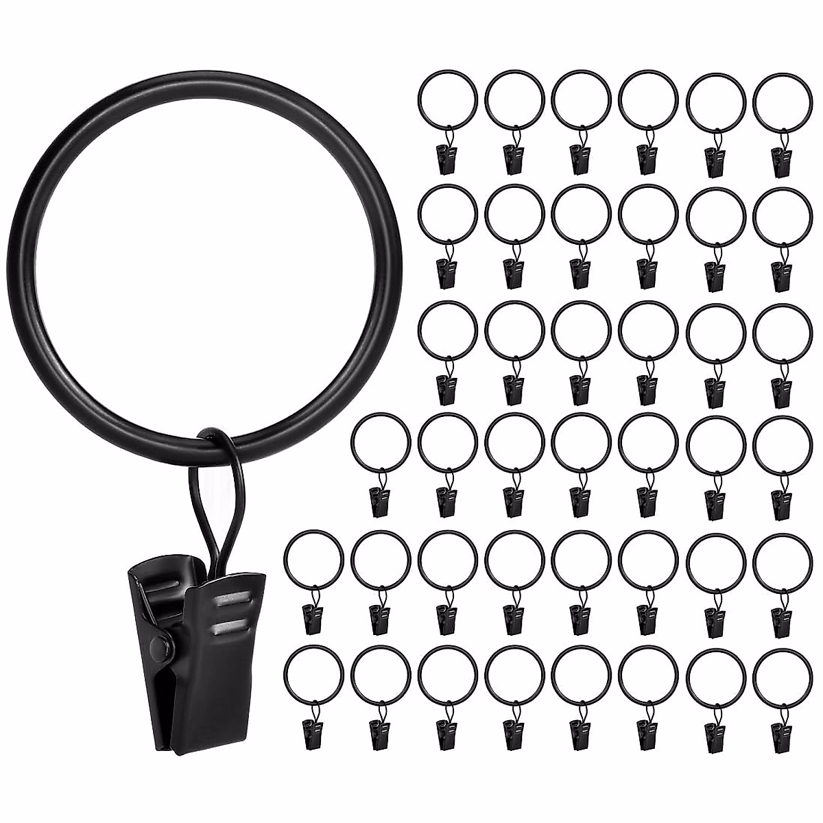 Curtain Rings with Clip - Set of 42,Interior Diameter 1",Fits up to 5/8 Inch Rod Made of Metal-Black