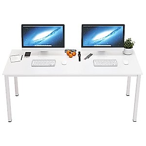DlandHome 63 inches X-Large Computer Desk, Composite Wood Board School Desk, Decent and Steady Home Office Desk/Workstation/Table, BS1-160WW, White and White Legs, 1 Pack