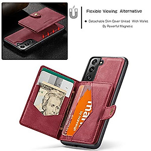 Compatible with Samsung Galaxy S21 Ultra Wallet Case,Detachable Card Slots Slim Leather Cover United with Wallet Magnetic(S21 Ultra Red)