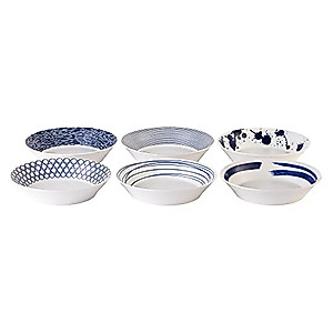 Royal Doulton Porcelain Pacific Mixed Patterns Set of 6 Pasta Bowls, 22cm, Blue