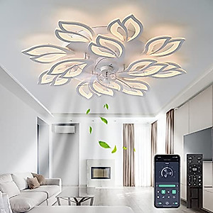 Modern Ceiling Fans with Lights, Ceiling Fan with Dimmable LED Lights and Remote, Bladeless Ceiling Fan Lights Low Profile Ceiling Fan Reversible Blades 6 Wind Speed Timing for Bedroom 35''（White）