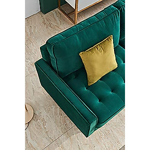 JULYFOX Emerald Green Velvet Fabric Sofa Couch, 70 inch Wide Mid Century Modern Living Room Couch 700lb Heavy Duty with 2 Throw Pillows