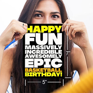 Play Strong Basketball Happy Fun Epic Birthday Card 1-Pack (5x7) Incredible Sports Birthday Cards Greeting Cards Awesome for Basketball Players, Coaches and Fans Birthdays, Gifts and Parties!