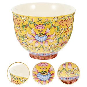 Beavorty Chinese Handmade Kungfu Tea Cup 130ml Floral Pattern Ceramic Tea Mugs Porcelain Tea Cup Tea Bowl Japanese Tea Cup Sake Cup Tea Accessories Drinkware (Yellow)
