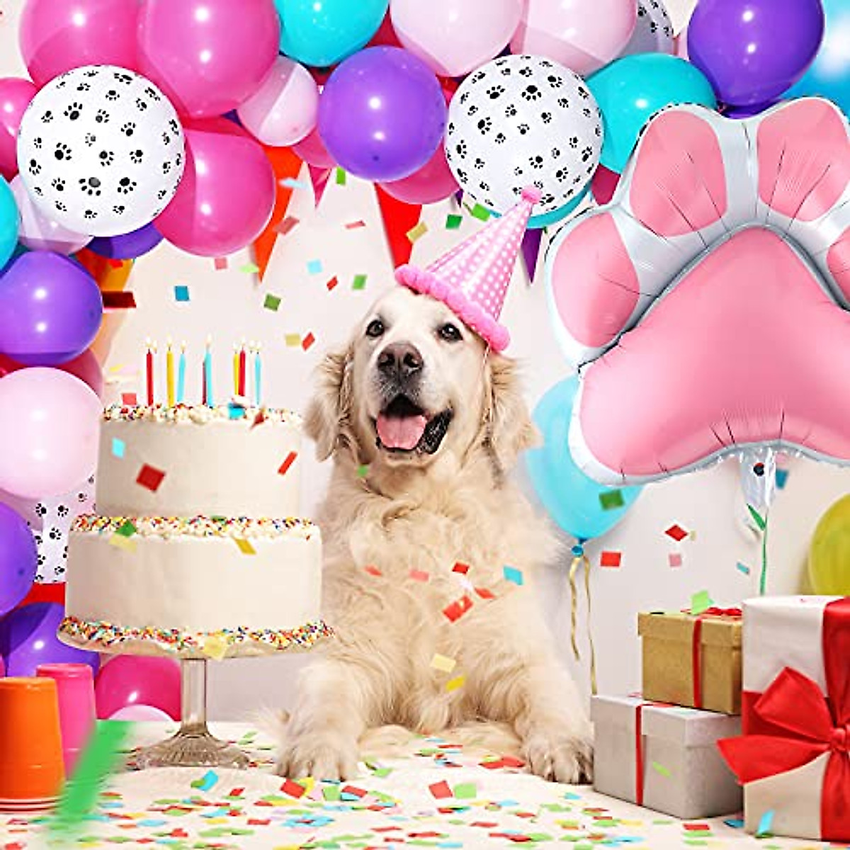 103 Paw Print Balloon Garland for Girls, Bone Shaped Foil Balloon Dog Paw Foil Balloons for Dog Kids Girls Birthday Party (Candy Color)