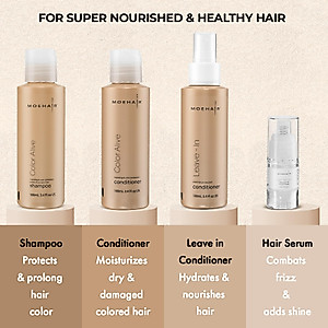 MOEHAIR Color Alive Shampoo (3.4 Fl. Oz), Conditioner (3.4 Fl. Oz), and Hair Serum (0.5 Fl. Oz) Set - Combats Frizz | Paraben & Sulfate-Free | Travel-Friendly