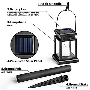 Solpex Solar Pathway Lights 8 Pack LED Outdoor Hanging Lanterns Garden Solar Lights with Stake for Walkway, Waterproof Decorative Candle Light Effect Lantern for Pathway, Patio, Deck