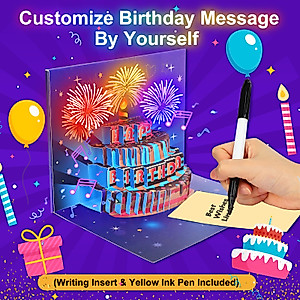 Omgpeike Birthday Cards Gifts for Women 3D Pop Up Birthday Gift Card Light and Music Happy Funny Birthday Decorations Greeting Cards for Men, Girl, Boy, Husband, Mom, Dad, Sister, Friend, Kids(Purple)