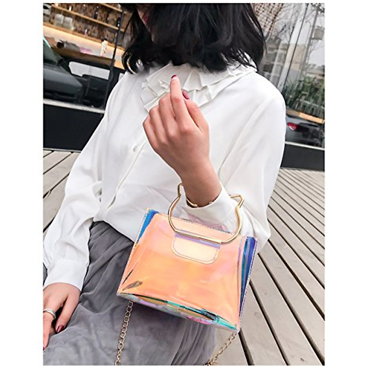 Holographic Clear Jelly Tote Bag Mini Hologram Crossbody Purse for Women with Cute Handle