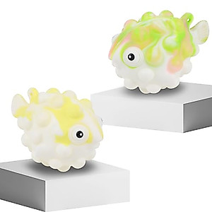 Anboor Pop Fidget Toys, 3D Silicone Puffer Fish Push Bubbles Sensory Toy Pop Stress Ball Anxiety Stress Reliever Toy for Autism Early Education Gift (2 Pack)