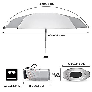 LEAGERA Mini Umbrella For Purse - UPF 50+ UV Blocker Umbrella, Small Lightweight Travel Umbrella Compact Sun Umbrella, Women Kids Parasol Umbrellas, Silver&Purple