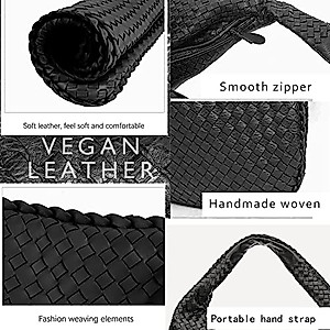 Handmade Woven Hobo Women Top-handle Shoulder Bags Large Capacity Shopping Dumplings Bag Casual Underarm Handbags Purses (Black)