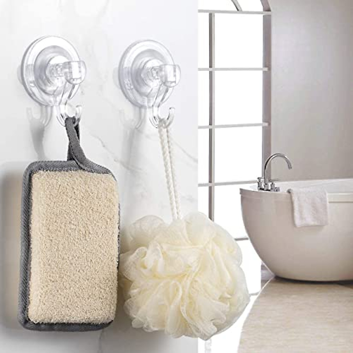 Elegear Suction Cup Hooks for Shower, 2 Pack Waterproof Reusable Shower Suction Hooks, Clear Suction Shower Hooks Hold up to 6.6LB Wreath Suction Hook for Christmas Wreath Loofah Towel Sponge