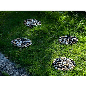 Qualdout River Rocks Stepping Stones Pavers Outdoor for Garden Walkway, Pebbles Polished Gravel for Yard Lawn Patio Pathway Landscaping, Set of 6 (Roundness)