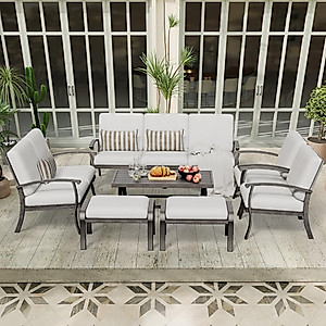 LUXIJOY Aluminum Patio Furniture Set 7 PCS, Sectional Loveseat 3 Seat Sofa Couch and Armchairs with Cushion and Ottomans, Outdoor Conversation Set with Coffee Table for Pool Yard Deck, Grey