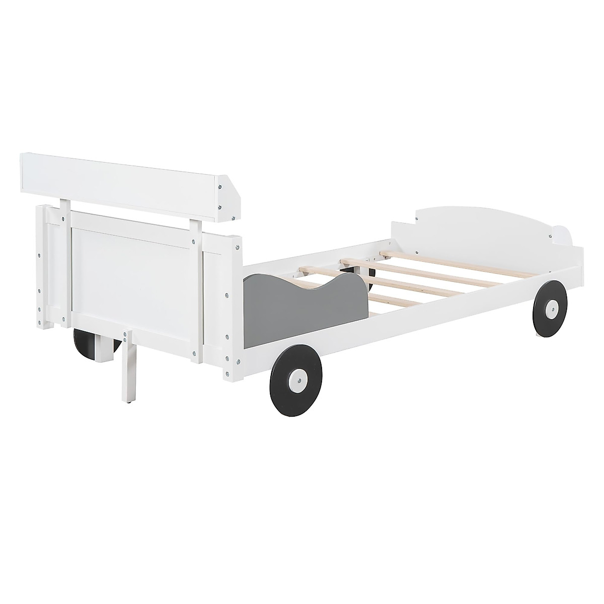 Twin Size Car-Shaped Platform Bed Frame for Boys Girls Kids Adults Toddler,Twin Bed with Storage Shelf for Bedroom,White