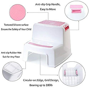 2 Step Stool for Kids(2 Pack,Pink) - Toddler Step Stools for Toilet Potty Training, Bathroom and Kitchen - Slip Resistant Soft Grip for Safety, Stackable