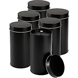 Yesland 6 Pack Tea Tin Canister with Airtight Double Lids, 32 Fl Oz Tin Can Box and Large Round Kitchen Canisters for Loose Tea, Coffee, Candy, Herbs and Spices(Black)