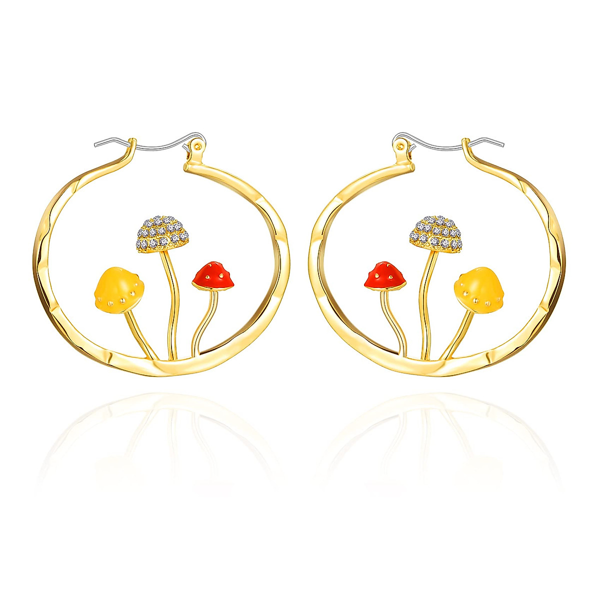 PWUEITR Mushroom Earrings Vintage Big Chunky Gold Hoop Dangle Earrings for Women Jewelry Valentine's Day Birthday Gifts for Her,gold