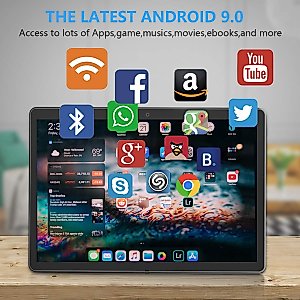 Tablet 10.1 Inch, Android 9.0 Pie Tablet PC with 32GB ROM/128GB Expand, Dual Sim Card 2MP+ 5MP Camera, WiFi, Bluetooth, GPS, Quad Core, IPS HD Display, Google Certified Tablet【2020 Newest Silver】