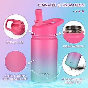 Mininoo Insulated Kids Water Bottle, 12 oz Stainless Steel Water Bottle Kids with Straw Lid and Chug Lid for Girls, Boys (Punch/Green)