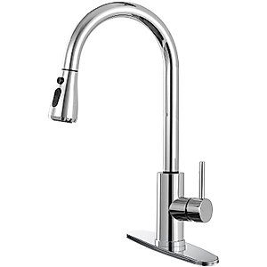 Qomolangma Chrome Kitchen Faucet with Pull Down Sprayer, Single Handle Kitchen Sink Faucet with Pull Out Sprayer, Stainless Steel