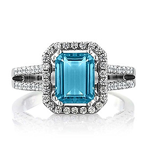 Gem Stone King 2.78 Cttw 925 Sterling Silver Swiss Blue Topaz Engagement Ring For Women | Gemstone Birthstone | Emerald Cut 9X7MM | Available In Size 5,6,7,8,9