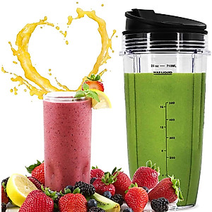 Weierken 24oz Cups Compatible with Nutri Ninja Auto IQ Series Blender, Pro Replacement Parts with 2 Type Lids, 7 Fins Extractor Blade, Compatible for BL450-30, BL456-30, BL481-30,BL487, NN100 etc