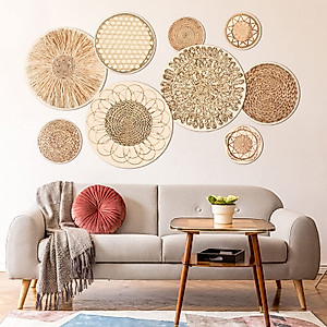9 Pcs Boho Basket Wall Decals Round Modern Peel and Stick Wall Decals Removable Boho Wall Decal Adhesive Boho Nursery Wall Decor for Bedroom Living Room Office Wall, Just Stickers (Retro Style)
