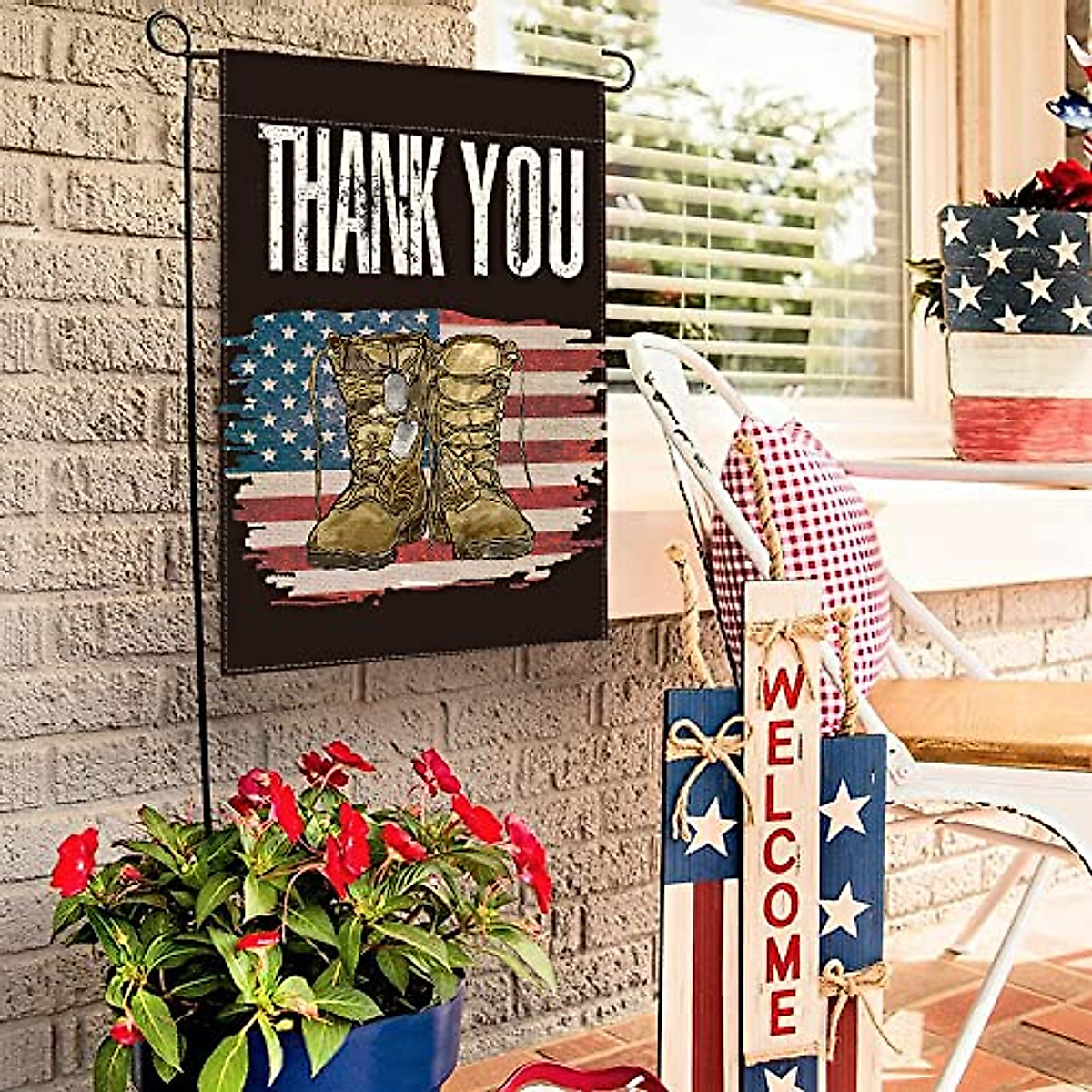 AVOIN colorlife Memorial Day Thank You Garden Flag 12x18 Inch Double Sided Outside, Military Soldiers Boots American Flag Patriotic Veteran Yard Outdoor Flag