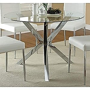 Coaster 120760-CO Vance Contemporary Glass Top Round Dining Table, in Chrome.