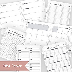 Floral Wreath Personalized Monthly and Weekly HARDCOVER Planner and Organizer, 1 full year, DATED or UNDATED OPTION, 8.5" x 11", lay flat wire-o spiral binding