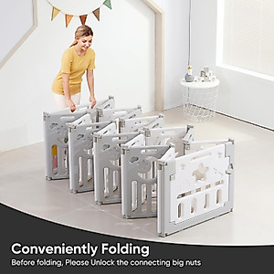 Dripex Baby Playpen, Foldable Playpen for Babies and Toddlers, Adjustable Shape Baby Fence, Safety Play Yard with Gate, Portable Play Area for Indoor or Outdoor (Grey+White,18 Panel)