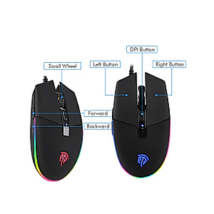 EasySMX V50 RGB Wired Gaming Mouse, Ergonomic Computer Mouse with 5 Programmable Buttons, 22 Preset Macros for PUBG, 5 DPI Settings, LED Backlit USB Mouse for Laptop/PC/Windows/Linux/Mac